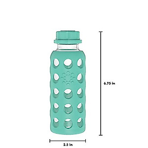 Lifefactory 9-Ounce Glass Water Bottle with Flat Cap and Silicone Sleeve Kale