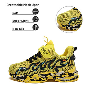 BTKSDAS Kids Shoes Non Slip Lightweight Casual Shoes for Girls Running Gym Golf Athletic Tennis Shoes Girls Sneakers for Kids Black/Yellow Size 3 Big Kid