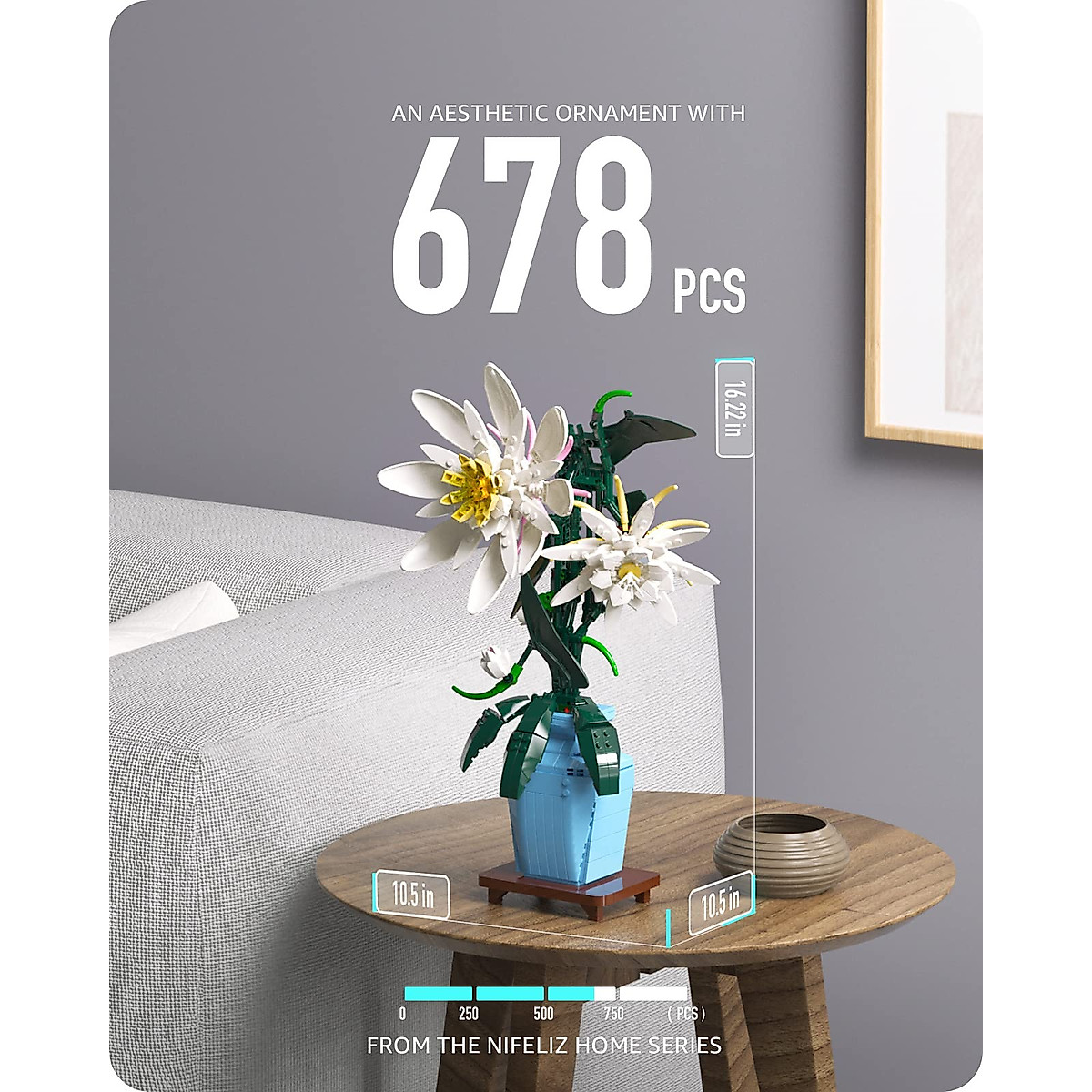 Nifeliz Epiphyllum Display Model, Flower Building Toy, Home Decor for Adult Plant Lovers and Gift Giver (678 Pieces)