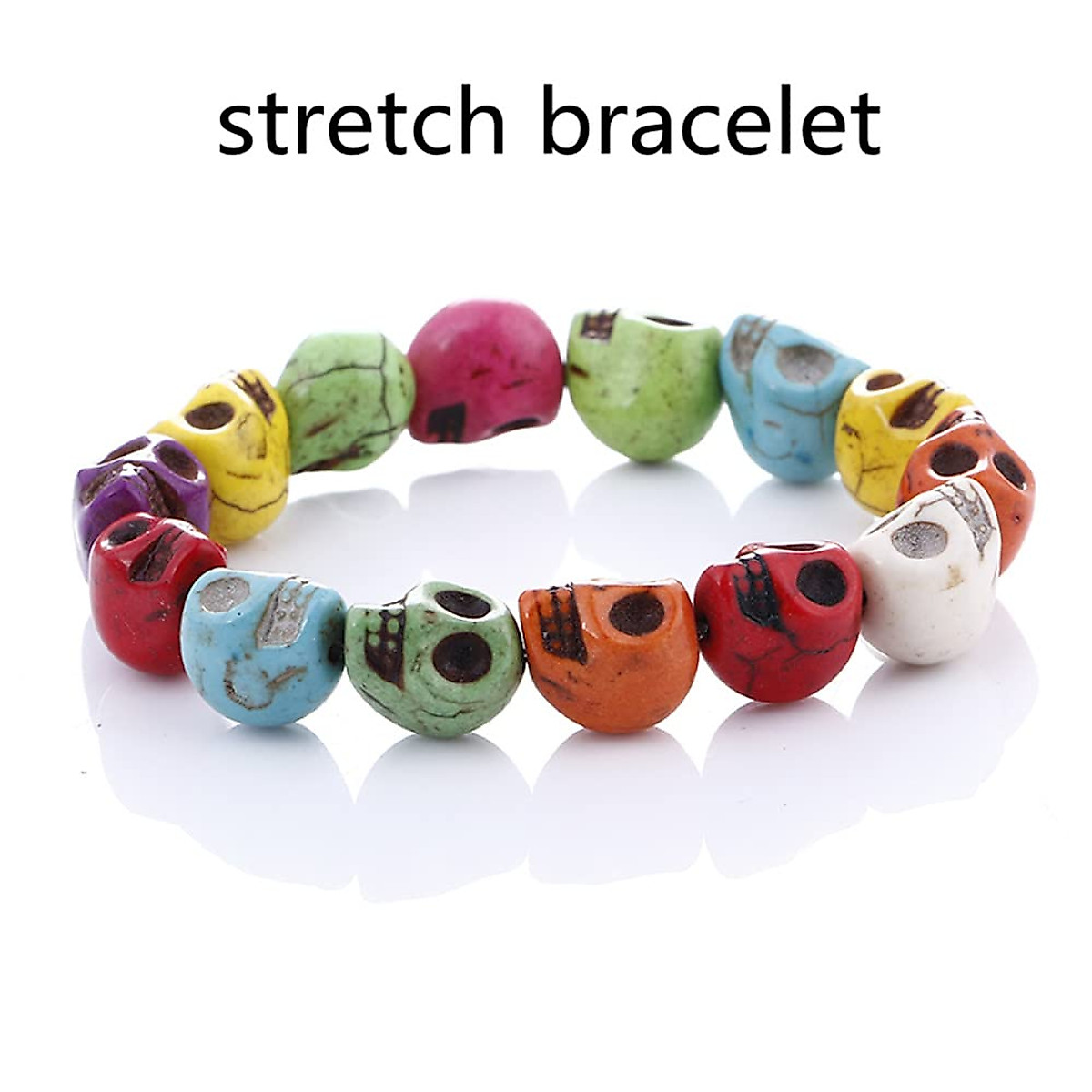 HYHONEY 4 Pcs Colorful Skull Bracelet Bracelets For Men Mens Bracelet Prayer Skull Beads Elastic Adjustable Bracelet For Men Women