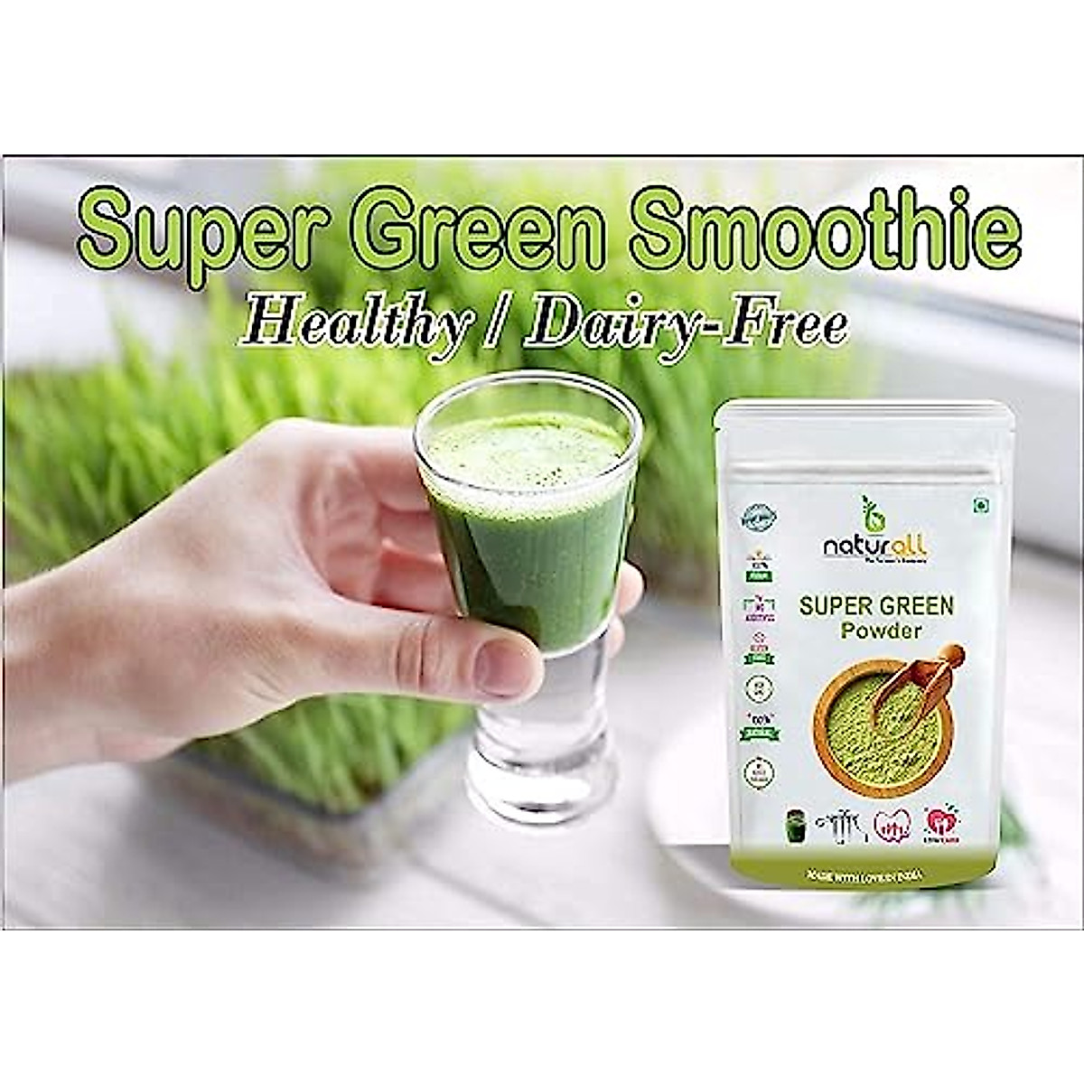 NACHT 7 Daily Super Greens Complete Nutrition Powder | Wheatgrass, Moringa, Stevia, Alfalfa Grass, Barley Grass, Spinach, Amla - 100 GM