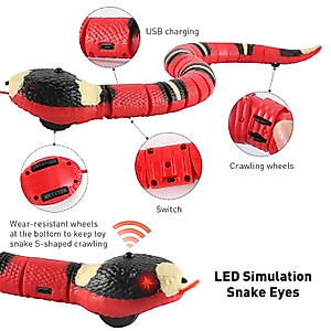 Cat Toys Snake Interactive,Kitten Toys,Realistic Smart Sensing Snake Toy,USB Rechargeable,Automatically Sense Obstacles and Escape,Electric Tricky Snake Cat Toys for Indoor Cats Dogs(Pink snake)