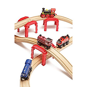Multi Level Support Risers 6-Pack - Red Risers for Wooden Toy Train Set Creates 3 Levels of Tracks. Durable Hard Plastic Replacement Compatible with Major Brands
