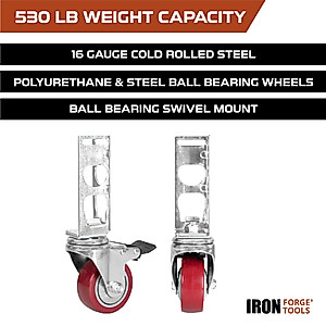 Iron Forge Tools Rolling Storage Rack Caster Wheels Heavy Duty - Set of 4 Locking Castor 3 Inch 530 lb Capacity for Boltless Self Locking Shelving Racks, Nylon and Steel Ball Bearing Wheels