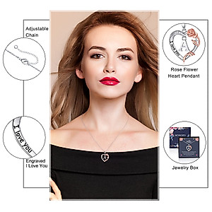 MONOZO Rose Heart Initial Necklaces for Women Trendy, Rose Love Letter Pendant Initial R Necklace Jewelry Anniversary Valentines Birthday Gifts Necklaces for Women Silver Jewelry Gifts for Women Mom