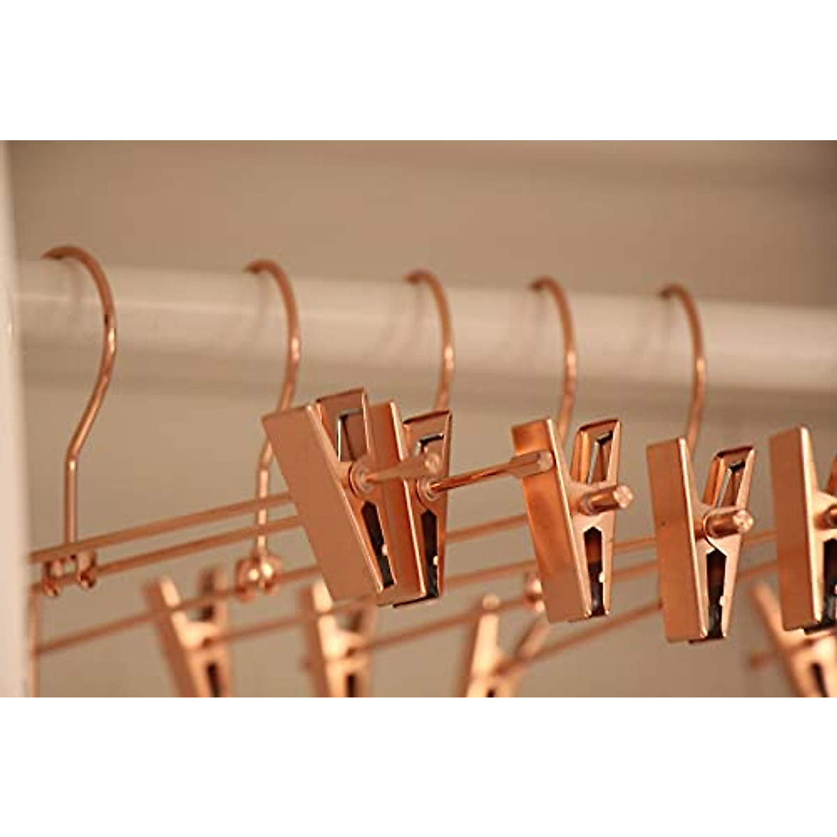 Koobay 13.8" Rose Gold Pants Clothes Hangers, 10PACKS, Metal Adjustable Clips Bottom Trousers Hanger Organization Display Hangers