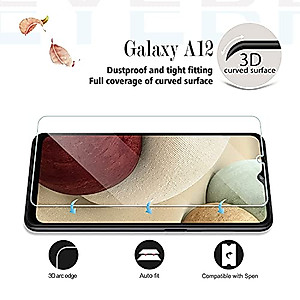 Galaxy A12 Tempered Glass Screen Protector + Camera Lens Protectors by YEYEBF, [2+2 Pack] [3D Glass] [Bubble-Free] [Anti-Glare] for Samsung Galaxy A12