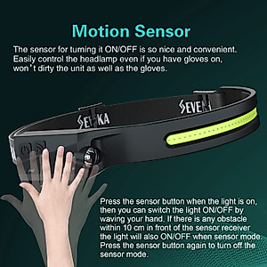 SEVENKA Original 2 Rechargeable Headlamps, Bright LED Headlamp Flashlight, 1000 Lumen 230° Wide Beam&Spot Light, Sensor Mode, 2.4oz Lightweight Head Lamp for Camping,Running, Hard Hat Headlight