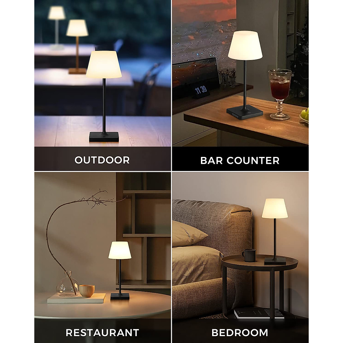 VISDANFO Outdoor Cordless Portable Table Lamp,5000mAh Rechargeable Battery Operated Dimming LED Desk Lamp,IP44 Waterproof,Modern Night Light for Camping Restaurant Bedroom Bars Home Party(Black)