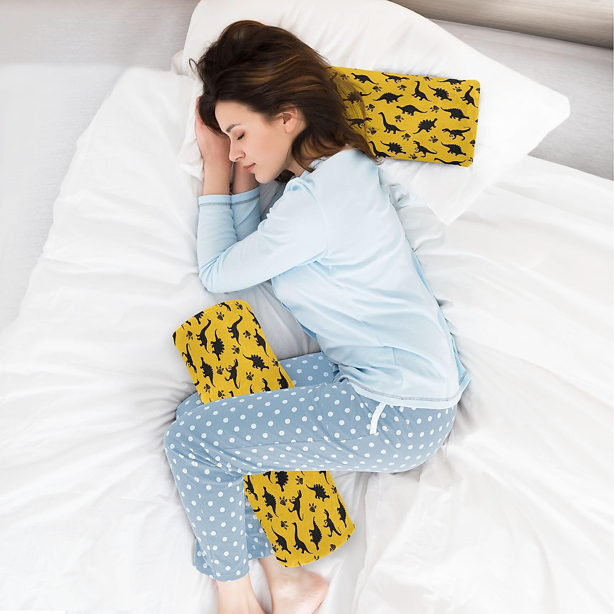 Vnurnrn Yellow Dinosaur Neck Support Pillow Round Neck Roll Bolster Cylinder Pillow Cervical Pillows Neck Roll Pillow for Leg Knee Back Head Support for Bedroom Camp Work Women Men