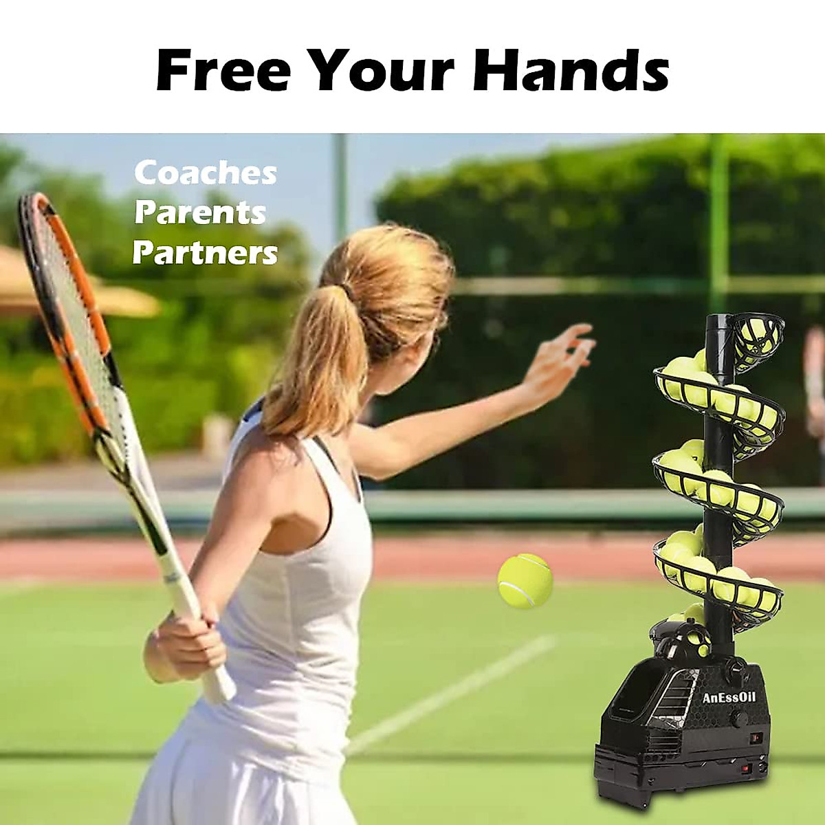 AnEssOil Tennis Ball Machine Tennis Ball Tosser Adjustable&Portable w/Oscillation Ball Launcher Tennis Serving Machine Accurate&Efficient Feed Machine Plug in/Batteries 30 Balls for Adults Children