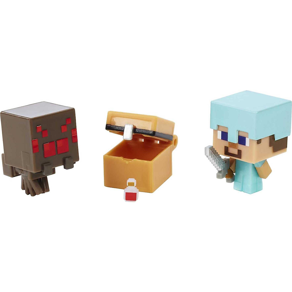 Minecraft Mob Head Minis Spider Slayer Steve Pack with 2 Action Figures & Accessories, Incudes Authentic Pixelated Video-Game Characters Steve & Spider, Collectible Gift for Fans Age 6 Years & Older