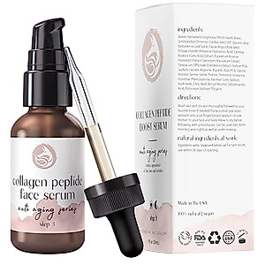 Peptide Collagen Serum for Face - Anti-Aging Facial Serum, Tighten Lift Hydrate & Plump All Skin Types, Reduce Fine Line & Wrinkles, All Natural Ingredients - Foxbrim Naturals (1 Fl Oz)