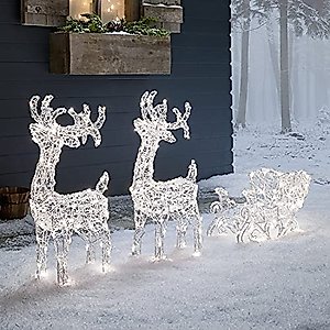 Lights4fun, Inc. Set of 2 Reindeer & Sleigh 240 Dual Color LED Christmas Light Up Figures Decoration for Indoor Outdoor Use