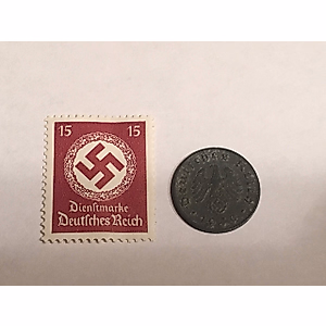 Rare Nazi Swastika 1 Reichspfennig German Coin World War 2 WW2 with Scarce Swastika Stamp(Random Color and Value) MNH