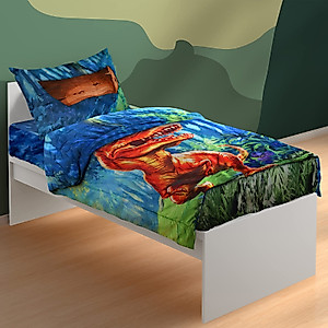 Toy To Enjoy Complete 4-Piece Toddler Dinosaur Bedding Set Premium Microfiber Set with Comforter, Top Sheet, Fitted Sheet & Pillowcase- Crib & Toddler Mattress Dino Sheet Set for Boys and Girls