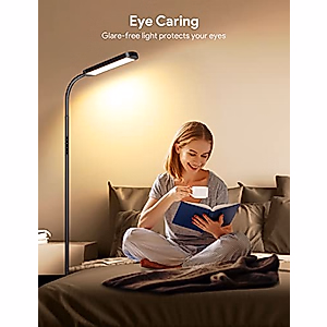 MediAcous Floor Lamp, LED Floor Lamp for Living Room, 5 Colors & Brightness & Step-Less Adjustable, Standing Lamp with 1H Timer, Remote & Button, Dimmable Reading Floor Lights, Work with Wall Switch