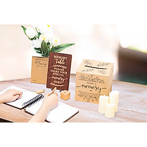 PREKIAR Funeral Guest Book Set Wooden Guest Books for Memorial Service Celebration of Life in Loving Memory with 50pcs Share a Memory Card Cards Box Table Sign and Pen (Brown- Guest Book Set #1)