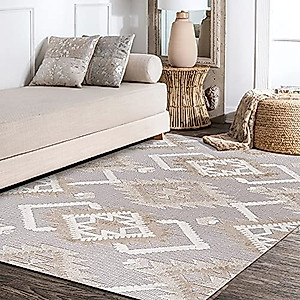 JONATHAN Y SBH107A-8 Sumak High-Low Pile Neutral Diamond Kilim Indoor Outdoor Area-Rug Bohemian Geometric Easy-Cleaning Bedroom Kitchen Backyard Patio Non Shedding, 8 ft x 10 ft, Beige/Gray