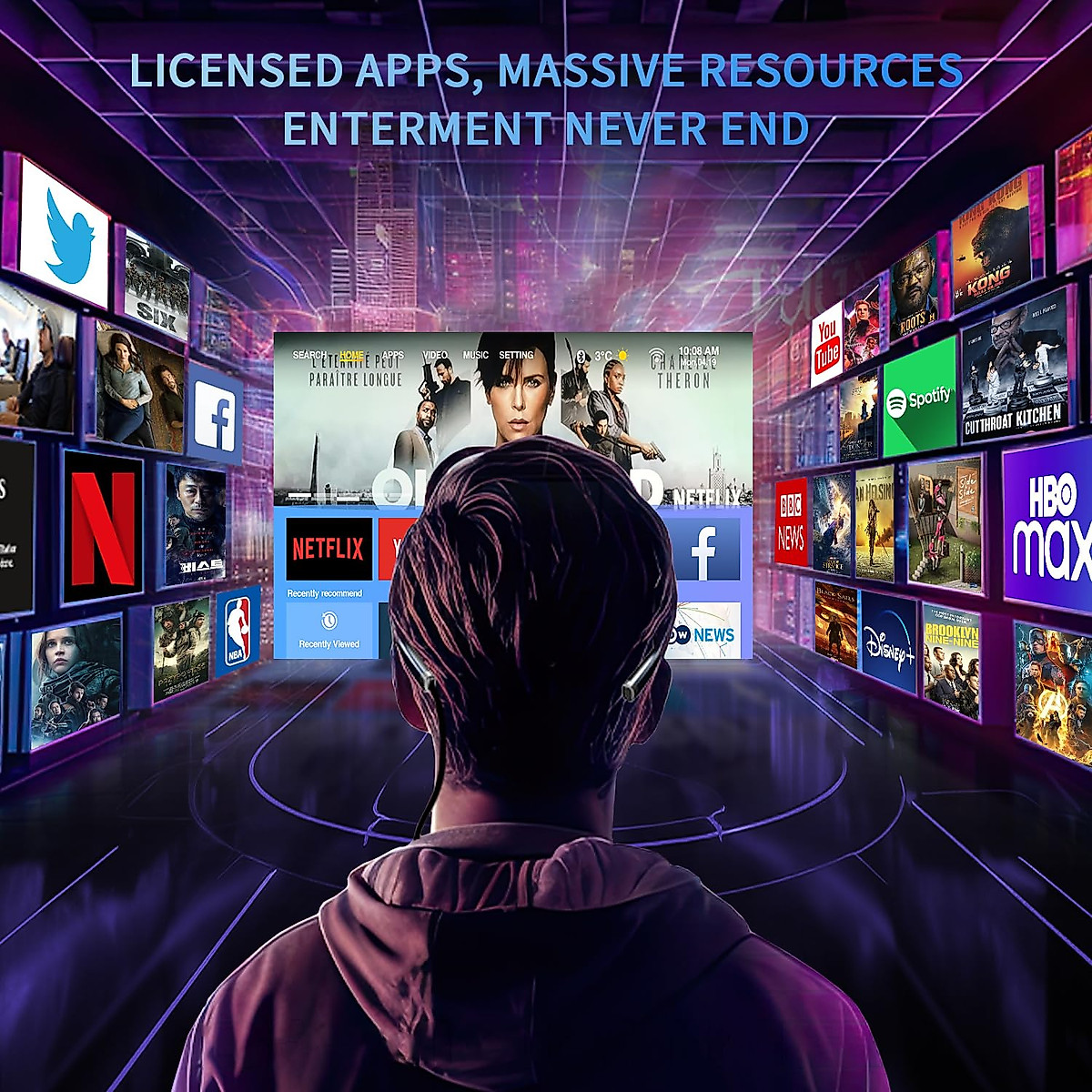 Full HD Projector with WiFi and Bluetooth,10000LM Native 1080P 5G Wireless Projector,200” Smart Movie Projector,Support 4K Zoom Phone Synchronization,Compatible w/ Laptop PC DVD Player TV Stick HDMI