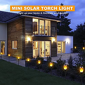 LazyBuddy Solar Torch Lights with Flickering Flame, Mini 12LED Fire Effect Solar Torches Outdoor Waterproof, Solar Powered Christmas Landscape Decorative Light for Garden Pathway Lawn Yard (2 Pack)