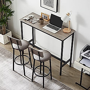 CALABASH Bar Table and Chairs Set, 3 Piece Pub Table with Stools,Narrow Bar Table Set for 2,Industrial Dining Table Set,Kitchen Breakfast Table and Chairs (Grey, Rectangular 1 Table+2 Stools)