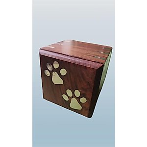 Pat Paw Cremation Urn Box For Ashes Wooden Rosewood Funeral Cremation Urns For Dog # Wooden Burial Urn Decorative Urn Box Loved Memorial Urn Box Funeral Cremation Urn Wooden Pet Urns Home Decors Adults Urn Box Design Urn (3 x 3 x 3 inches)