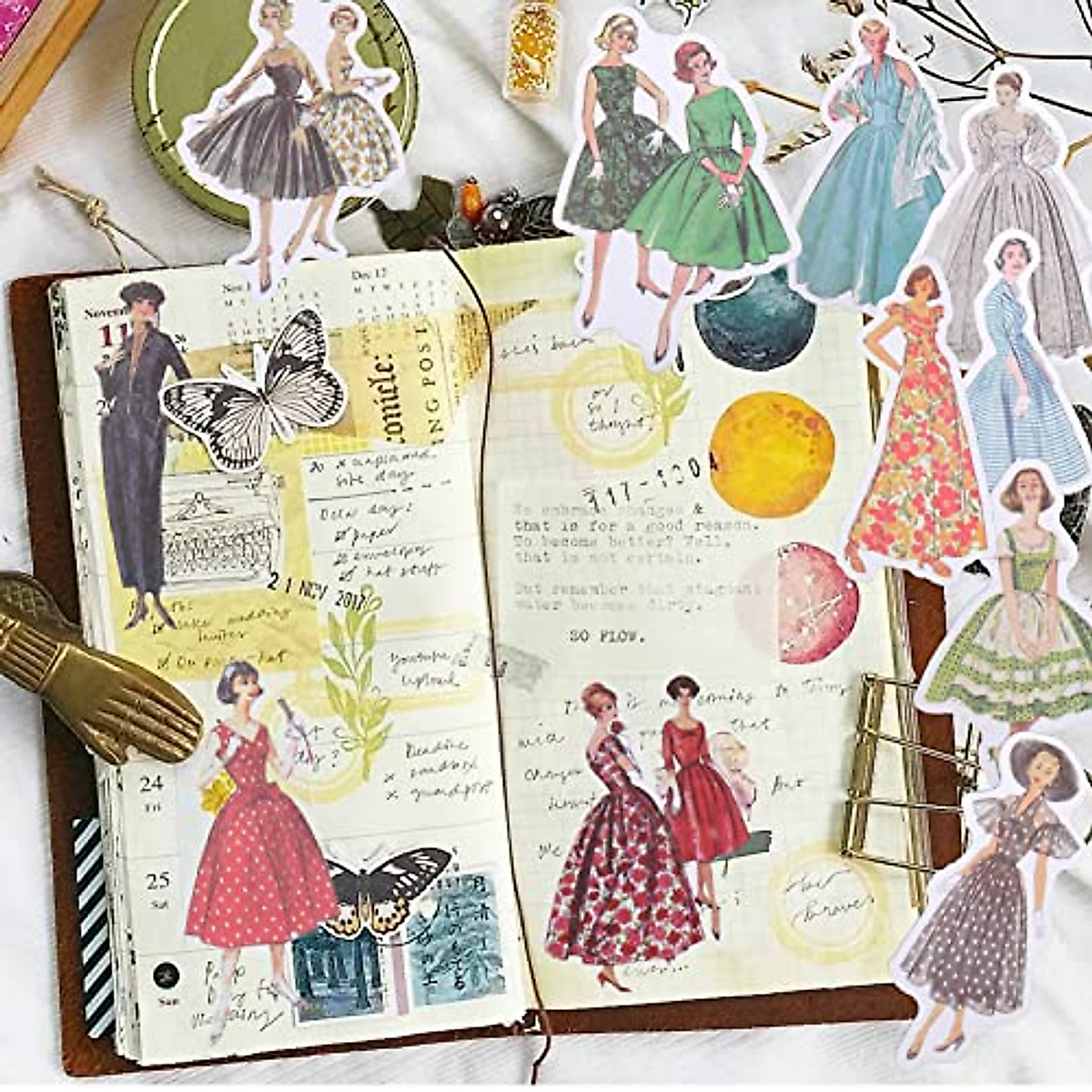 240 Pcs Vintage Washi Stickers for Journaling Supplies, Retro Style Ladies Scrapbook Stickers Scrapbooking Supplies Kit, Aesthetic Stickers for Junk Journal Supplies DIY Crafts Embellishment