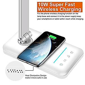 AFROG Multifunctional LED Desk Lamp with Wireless Charger, USB Charging Port, 5 Lighting Modes,5 Brightness Levels, Sensitive Control, 30/62 min Auto Timer, Eye-Caring Office Lamp with Adapter