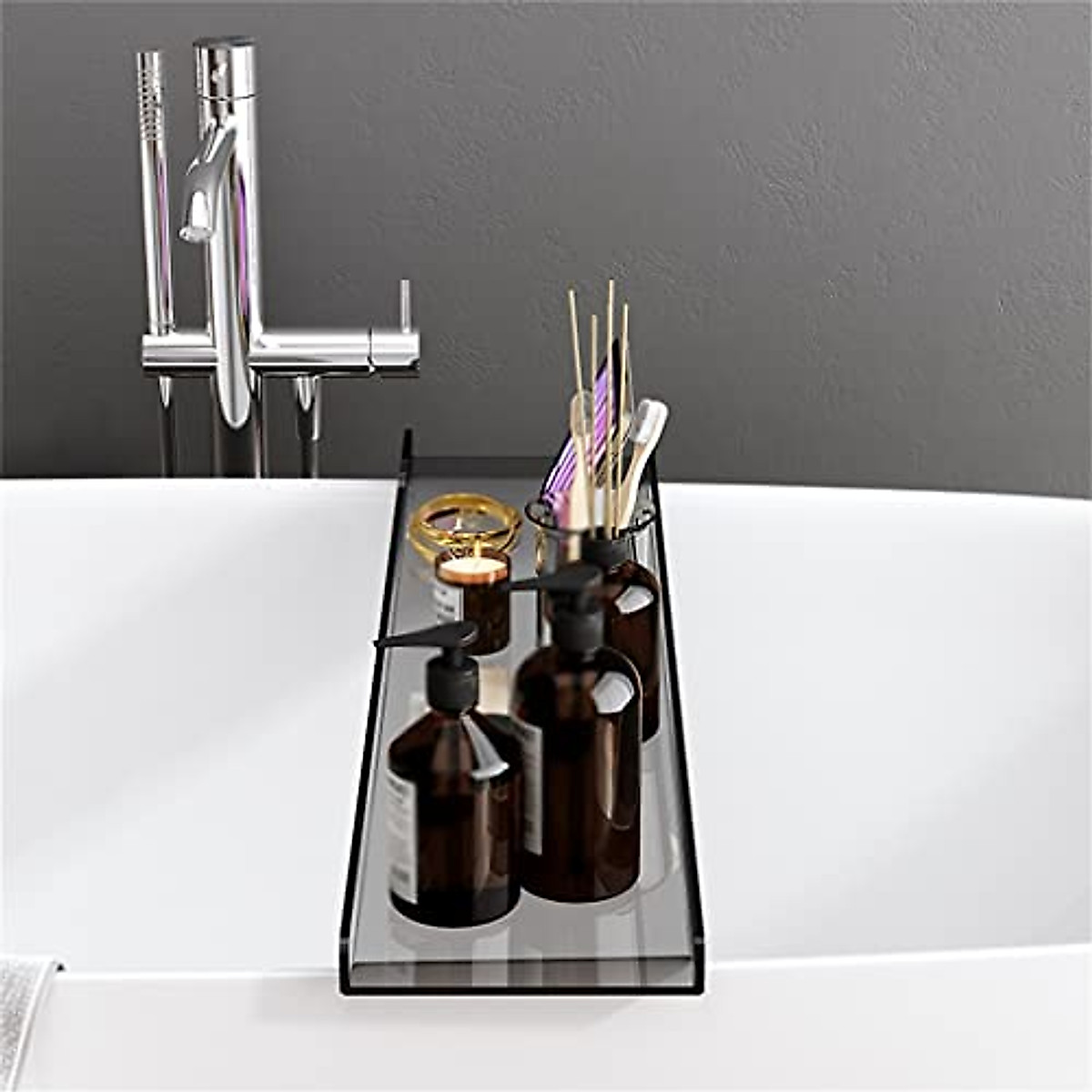 QUANJJ Gray Acrylic Rack Bathroom Bathtub Rack Bath Mobile Phone Partition Storage Tray