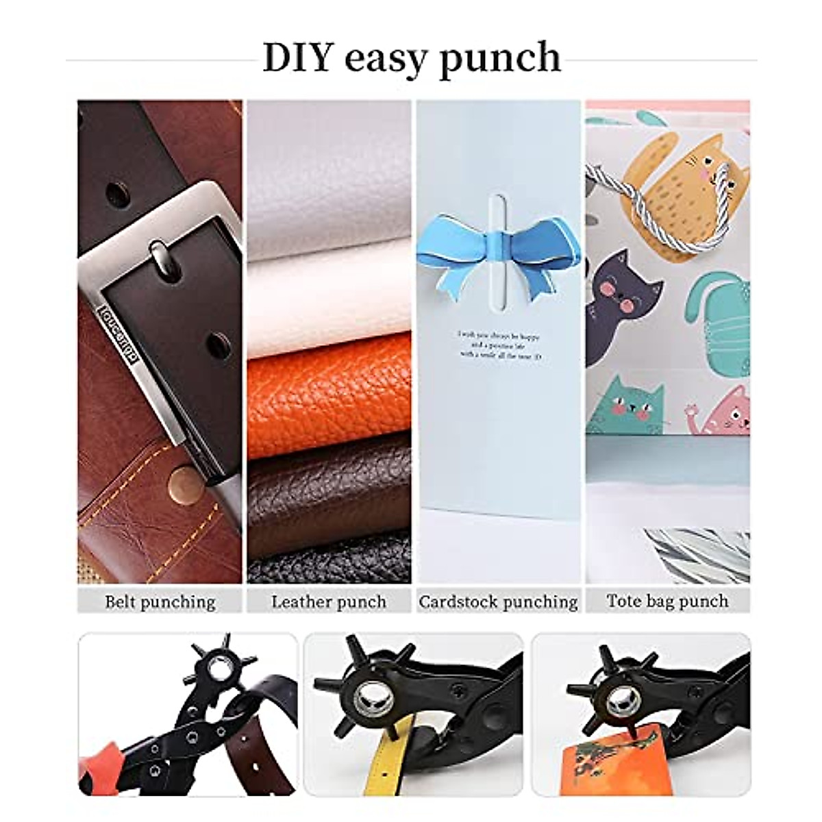 Leather Hole Punch,Belt Hole Puncher for Leather, Revolving Punch Plier Kit,Leather Punch Plier for Leather, Belts, Watches, Handbags, Leather Punch Tool for Belts Diameter : 4.5/4 /3.5/3/2.5/2mm.