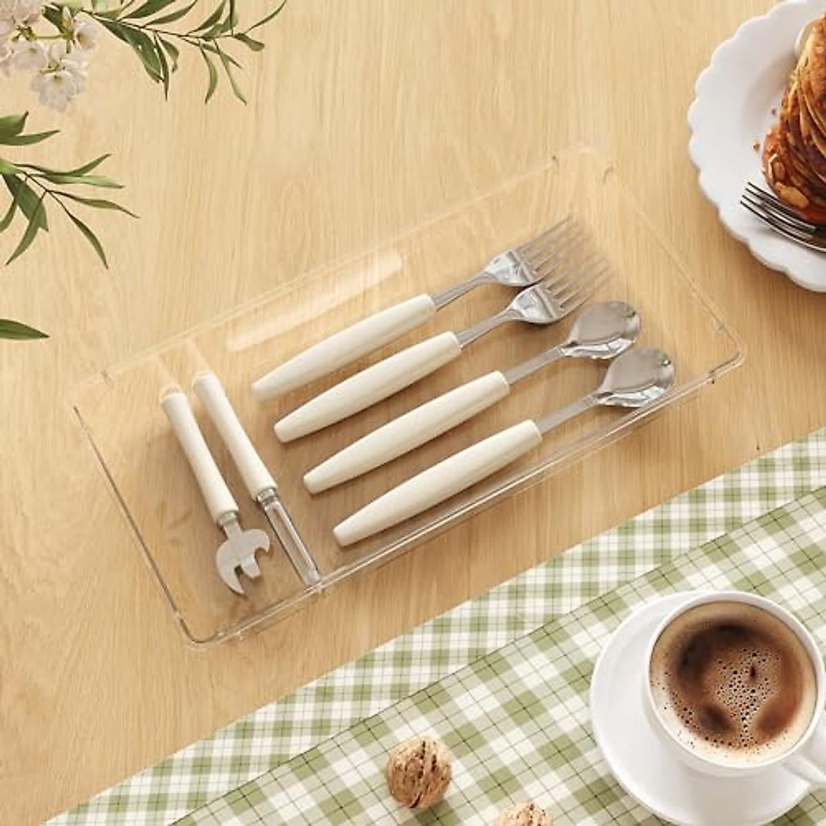 Lifewit Silverware Drawer Organizer, 5.75" x 11.65" Clear Utensil Tray for Kitchen Drawer, Stackable Plastic Flatware and Cutlery Storage Box Divider for Spoons Forks Knives Tools, 4 Pack