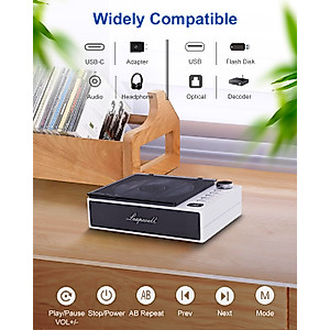 CD Player Portable, Leapwell Portable CD Player with Speakers Bluetooth for Car Home, Small Compact Desktop Retro CD Player Rechargeable with Headphones Radio, Personal CD Players with FM USB White