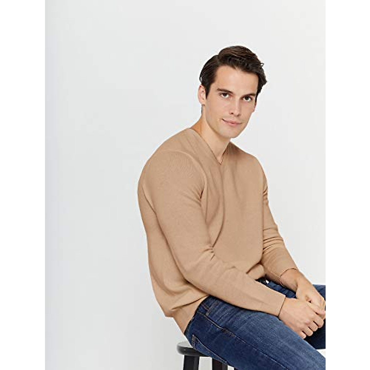 State Cashmere Essential V-Neck Sweater - Long Sleeve Pullover for Men Made with 100% Pure Cashmere Sourced from Inner Mongolia Goats - Soft, Lightweight & Versatile - (Camel, Large)
