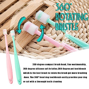 Thinslimer 4 Pack Cat & Dog Toothbrush 360 Degree Cleaning Soft Bristled Brush Dental Care Protect Teeth Deep Pet Tooth Easy to Carry Cleaning Tools for Pet Cat Dogs (Pink+Green)