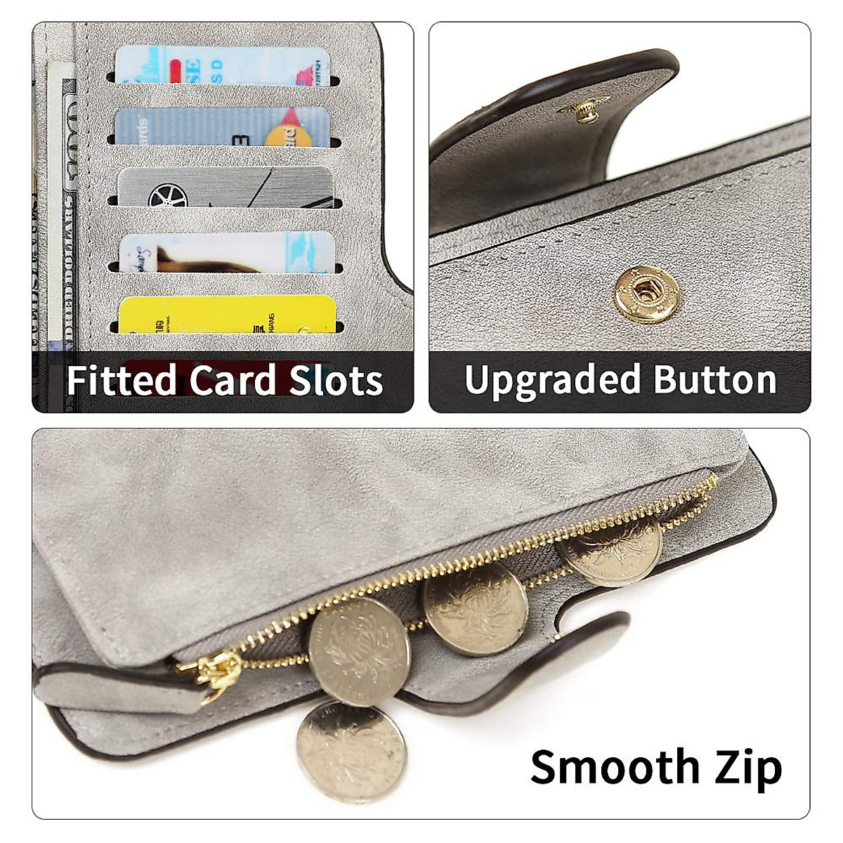 Pearl Angeli Womens Wallet PU Leather RFID Blocking Large Capacity Credit Card Holder for Women Zipper Coin Purse