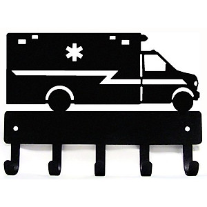 The Metal Peddler Ambulance EMT - Wall Key Rack with 5 Hooks - 9 inch Wide - Made in USA; Driver & Medic Gifts