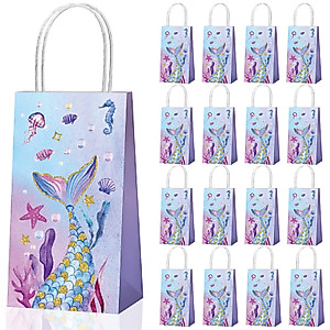 Fumete 20 Pcs Mermaid Bags Mermaid Party Bags Mermaid Goodie Bags with Handles Candy Bags Mermaid Theme Party Bags Party Favor Treat Bags for Girls Birthday Party Baby Shower(Mermaid)