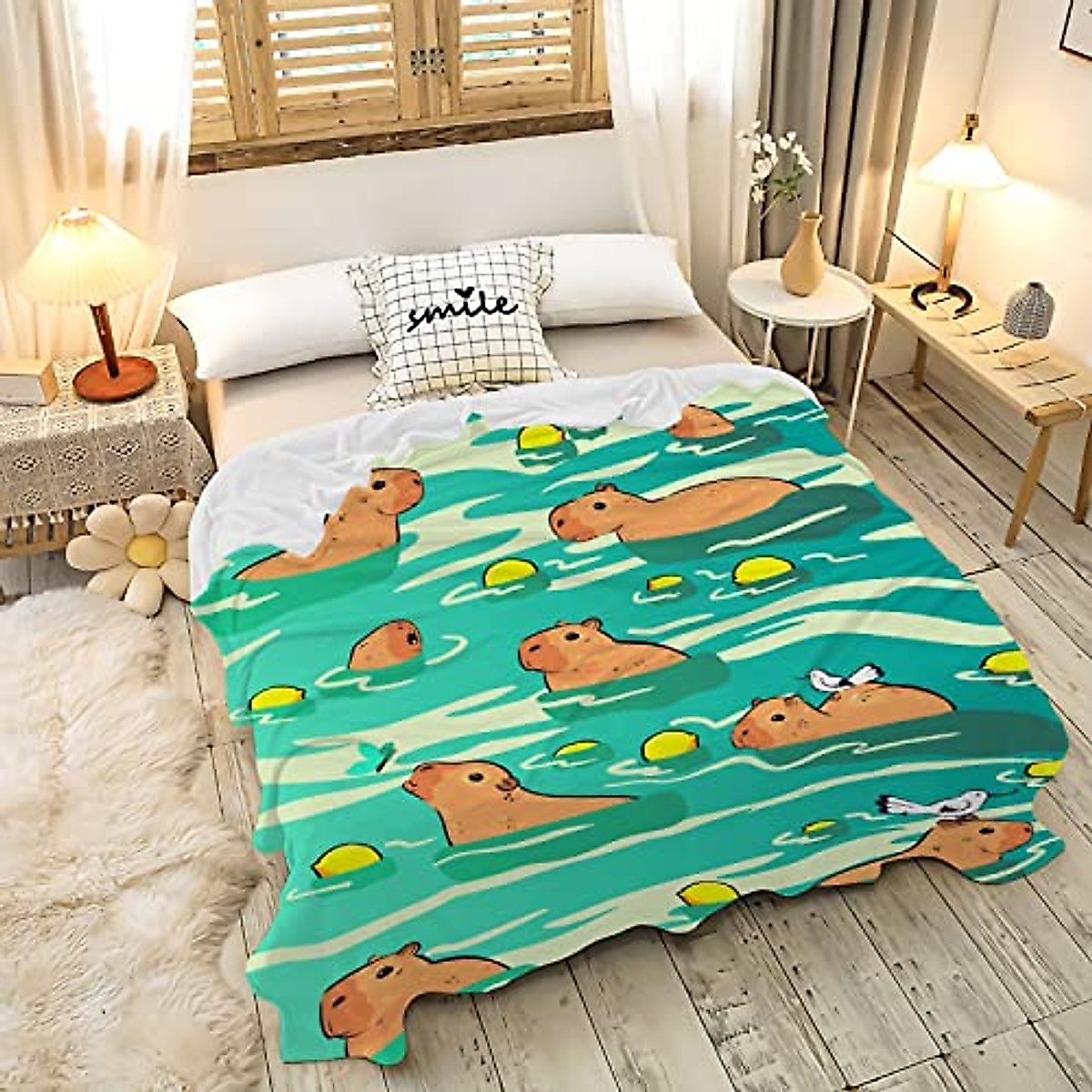 AMITAYUS Ultra Soft Flannel Fleece Couch Throw Blanket Capybara Full Size Warm Cozy Fuzzy Small Blanket for Travel Toddler 50"x40" for Kid