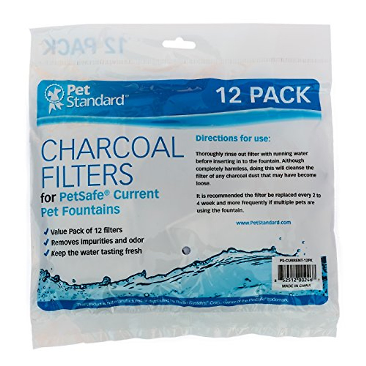 PET STANDARD Replacement Water Filter Compatible with PetSafe® Aqua Fountain Aqua Cube®, Aqua Fountain Aqua Falls® and Current Pet Water Fountain, Pack of 12