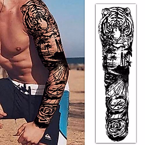 Extra Large waterproof Temporary Tattoos 8 Sheets Full Arm Fake Tattoos and 8 Sheets Half Arm Tattoo Stickers for Men and Women (22.83"X7.1")