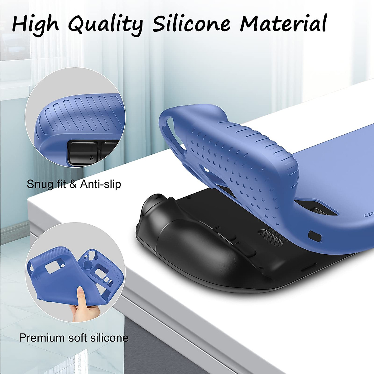 Fintie Silicone Case for Steam Deck - Soft [Anti-Slip] [Shockproof] Protective Cover, Drop Protection Case for Steam Deck (Navy)