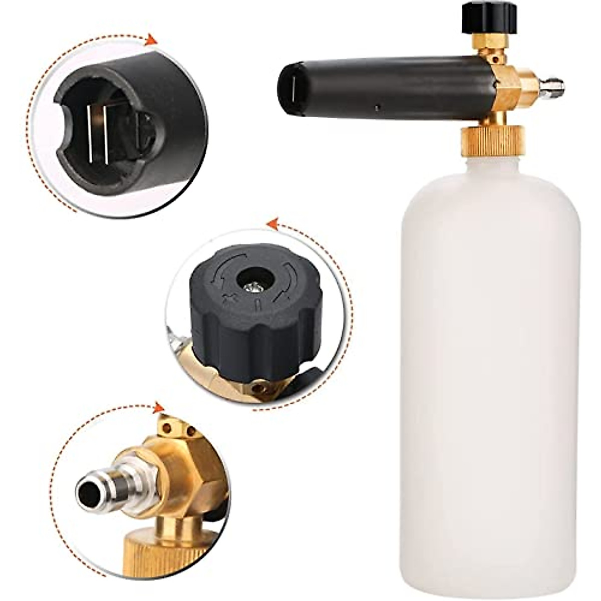 Adjustable Foam Cannon 1 Liter Bottle Snow Foam Lance with 1/4" Quick Connector Foam Blaster for Pressure Washer Gun,Heavy Duty Brass Knob