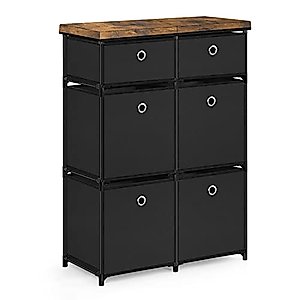 6 Cube Storage Organizer, Closet Organizers and Storage, Drawer Clothes Organizer Unit for Closet, Easy Assembly Closet Dresser for Bedroom, Dorm, Playroom, Hallyway, Black & Brown.(Top Not Wood)