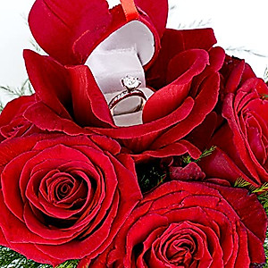 Noble Rose Ring Box - Flower Heart Engagement Ring Box for Proposal Ring, Ceremony, Wedding or Special Occasions (Red)