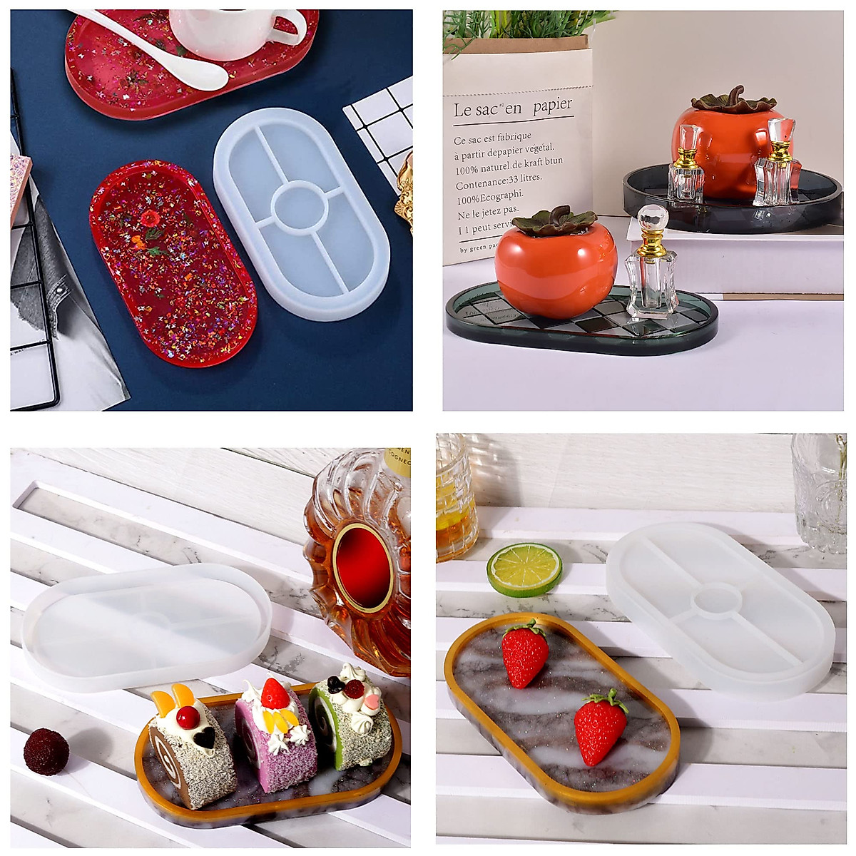 2 Pcs Small Oval Tray Storage Resin Mold Molds Epoxy Resin Ellipse Shaped Tray Coaster for Fruit Candy Jewelry Cup Holder Container, DIY Making Decor Art Crafts