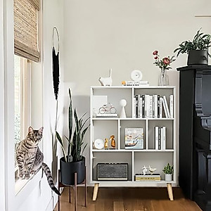 DIFY Wooden Bookcase 7 Cube Open Bookcase with Legs, Display Bookshelves Storage Organizer Shelf for Living Room, Home Office and Bedroom, White