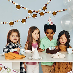 JarThenaAMCS 3Pcs Highland Cow Felt Garland Cute Brown Cow Hanging Banner Brown White Pom Ball Banner for Cowboy Birthday Party Baby Shower Party Supplies