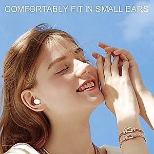 ABRAMTEK Mini Wireless Earbuds for Small Ears, E9 Tiny in-Ear Bluetooth Headphones, ENC Noise Cancelling, Touch Control, USB-C Charging Case, IPX7 Waterproof (White)