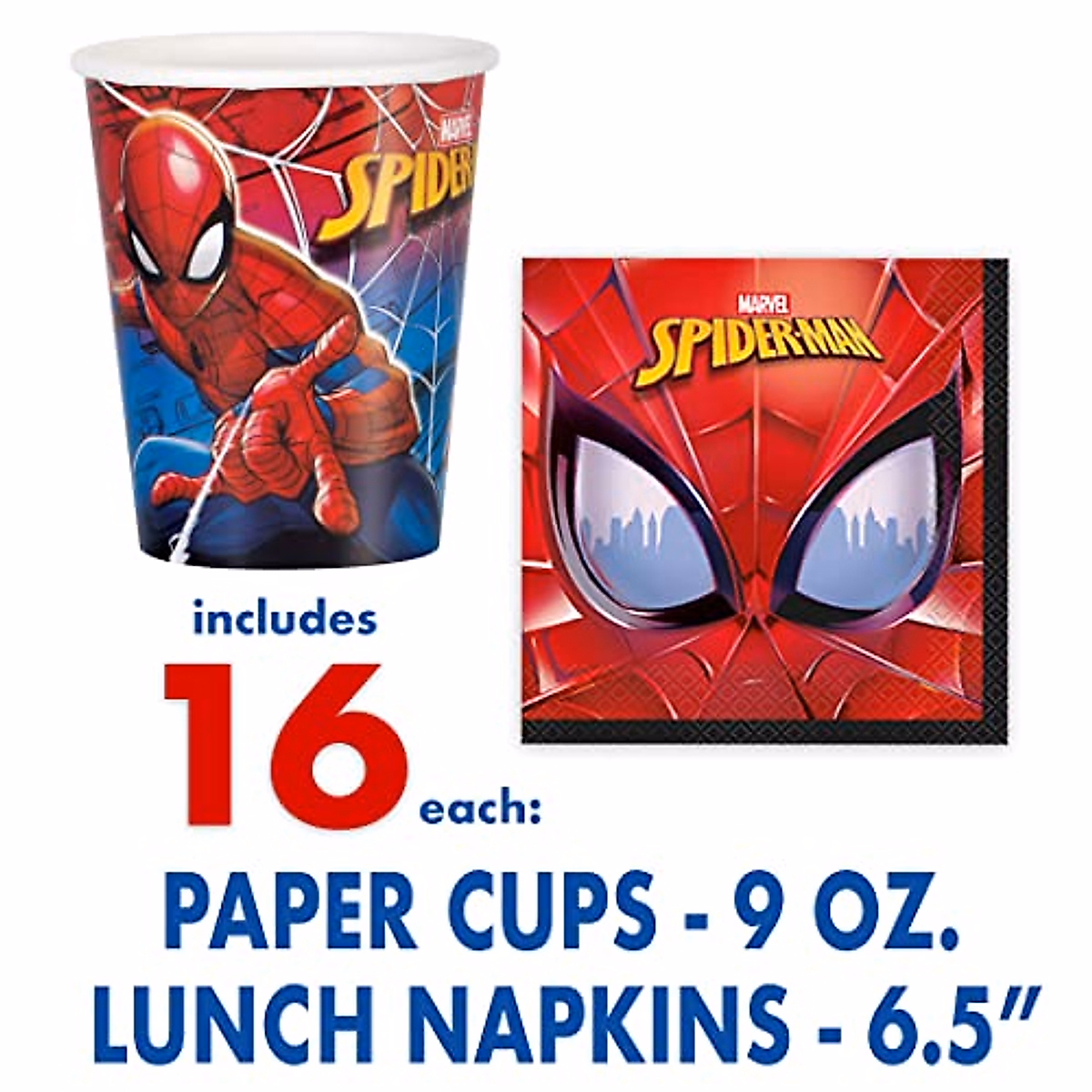 Spiderman Birthday Party Supplies Set | Spiderman Party Supplies | Spiderman Birthday Decorations | Serves 16 Guests | With Balloons, Banner, Table Cover, Plates, Cups, Napkins, Masks, Button